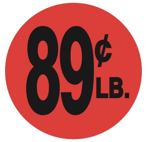Roll Labels – Red Circle Labels, 89¢ / LB. | Vestcom Shop